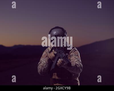 soldier with weapon and full military equioment and combat gear in ...