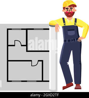 Male architect drawing house plan cartoon vector illustration Stock ...