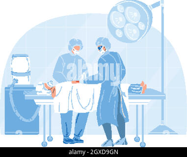 Medical Team Performing Surgical Operation in Operating Room. Flat ...