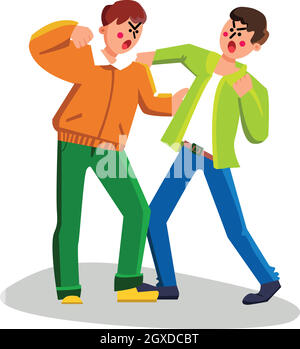 Men fight flat vector illustration. Aggressive male behavior. Friends ...