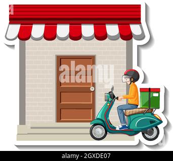 A sticker template with delivery man riding scooter illustration Stock ...