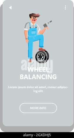 Wheel Balancing Examination And Fix Worker Vector. Car Service Repair ...
