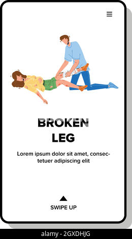 Leg injury. Woman with bandage, man help young girl. First aid surgery ...