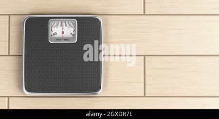 Mechanical weighing scale on the wood floor, top view Stock Photo - Alamy