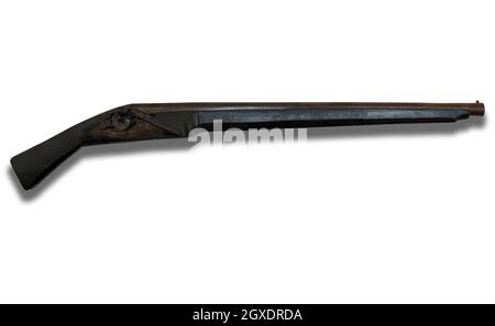 Spanish arquebus of 16th Century and fork rest. Isolated Stock Photo ...