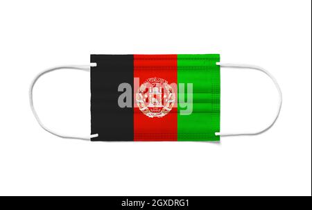 Flag of Afghanistan on a disposable surgical mask. White background ...