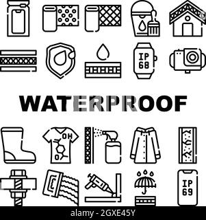 Waterproof Material Collection Icons Set Vector Illustrations Stock ...