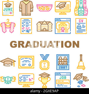 Graduation Education Collection Icons Set Vector Illustrations Stock ...