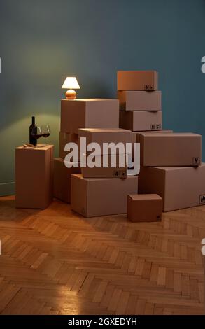 Packing Glasses At Home Apartment Room. Moving Service Stock Photo - Alamy