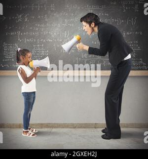 angry teacher shouting at child at blackboard. violence Stock Photo - Alamy