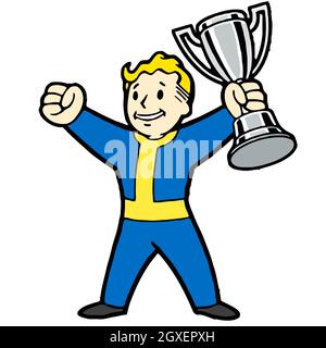 Vault Boy illustration character happy head fallout Stock Photo - Alamy