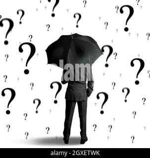 Concept of businessman surrounded by questions Stock Photo - Alamy