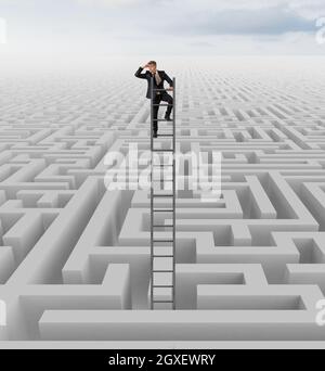 Businessman in doubt looking to a maze and searching the way out Stock ...
