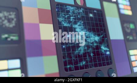 vintage science fiction computer, spaceship control room, red alert ...