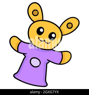 A cute face hand puppet in the shape of a rabbit, doodle icon Stock ...