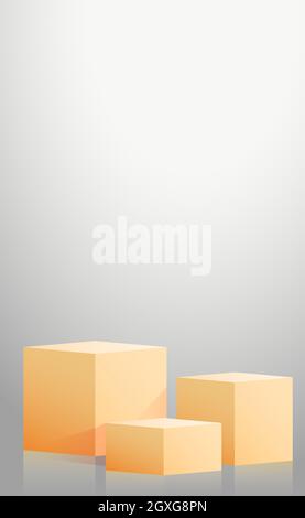 Realistic yellow cubes - boxes on gray studio background - Vector Stock ...