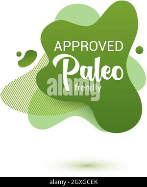 Paleo diet frendly badge. Green amoeba design of sticker for paleo diet ...