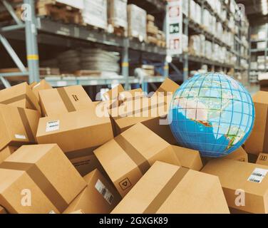 Mess of boxes on the ground in a warehouse Stock Photo - Alamy