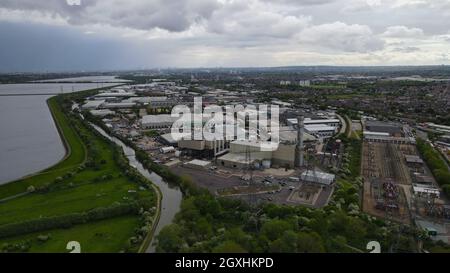 Enfield Power station, Brimsdown, UK Aerial drone view Stock Photo - Alamy