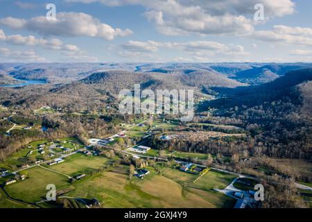 Scenic aerial view of Central Kentucky countryside near Berea Stock ...