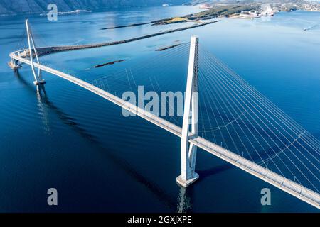Aerial view of Helgeland bridge, connecting Sandnessjon with the ...