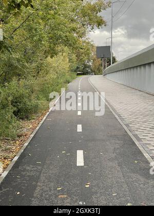 A vertical shot of bicycle direction signs on a metal surface Stock ...