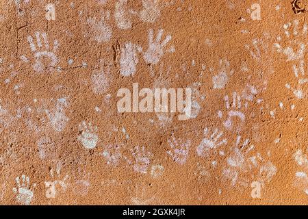 Children's play with chalk, dust color from palms, as handprints on ...