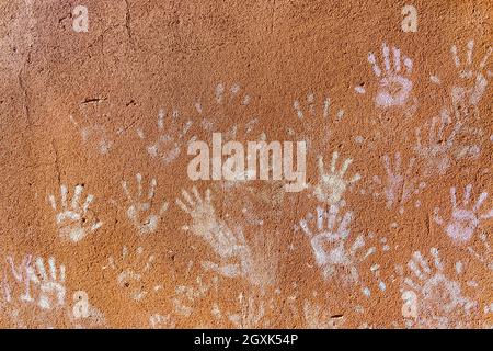 Children's play with chalk, dust color from palms, as handprints on ...