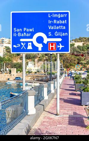 Typical Maltese blue road sign giving information or instructions to ...