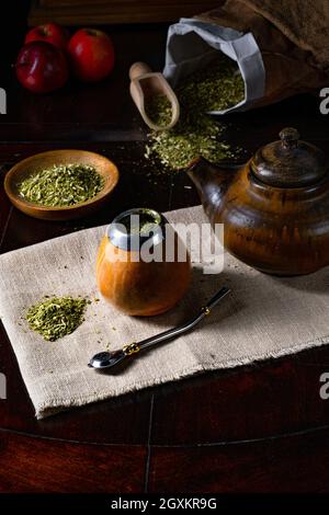 Prepare yerba mate with calabash and bombilla Stock Photo - Alamy
