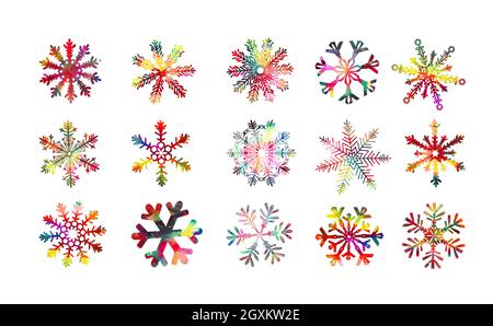 Set of multicolored backgrounds with snowflakes pattern. Flat vector ...