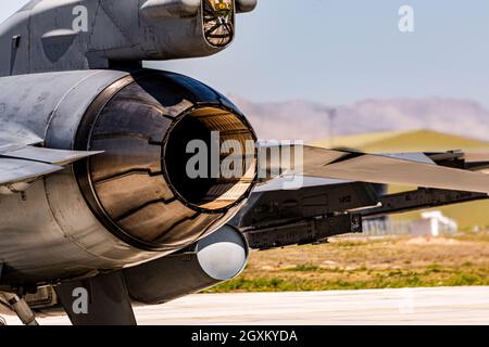 The exhaust of the fighter jet. Jet plane nozzle Stock Photo - Alamy