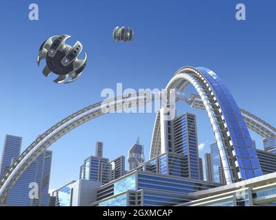 Futuristic mega city skyline architecture with metallic structures, for ...