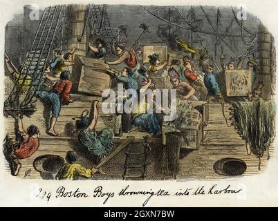 The "Boston Boys" Throwing the Taxed Tea into Boston Harbor, Boston Tea ...