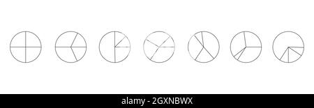 Graphic circles divided in 8 segments. Pie or pizza round shapes cut in ...