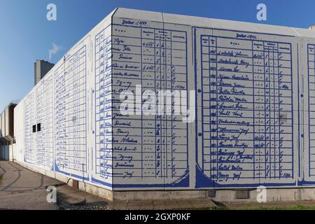 Prison wall designed by artist Ramesch Daha, prison register from 1945 ...