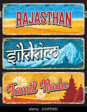 Rajasthan Indian state, India retro travel plate or banner. Vector ...