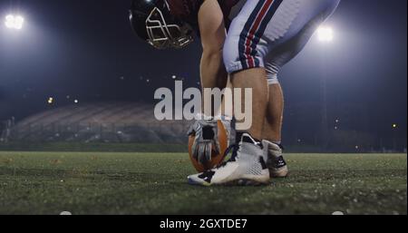 american football kicker ready for football kickoff closeup shot on the ...