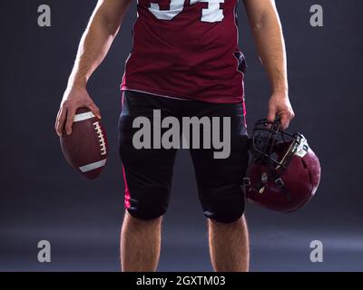 Closeup Portrait of a strong muscular American Football Player on big ...