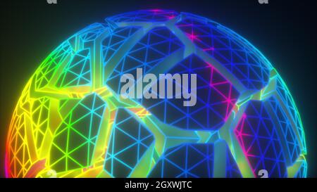 Polygonal 3d render round frame with broken joints and cyber fractals ...