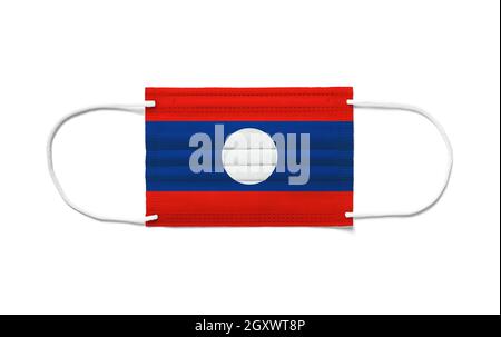 Flag of Laos on a disposable surgical mask. White background isolated ...