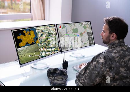 Military Data Center Using Computer Software. War Attack Stock Photo ...
