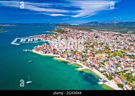 Town of Pirovac coastline aerial panoramic view, Dalmatia archipelago ...