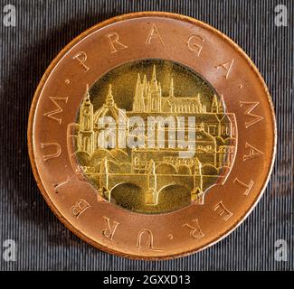 Czech Republic currency 50 kc coin (CZK or "koruna") isolated on white ...