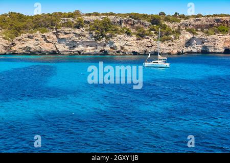 Turquoise waters in Mallorca. Moro cove. Mediterranean coastline. Spain ...
