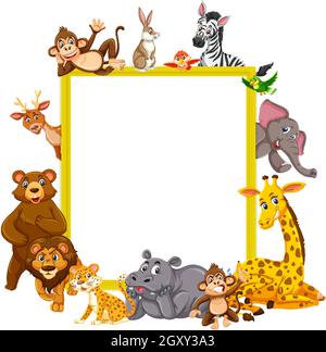Empty banner with many different wild animals illustration Stock Vector ...