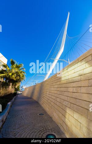 the famous String Bridge at the entrance to the city of Jerusalem in ...