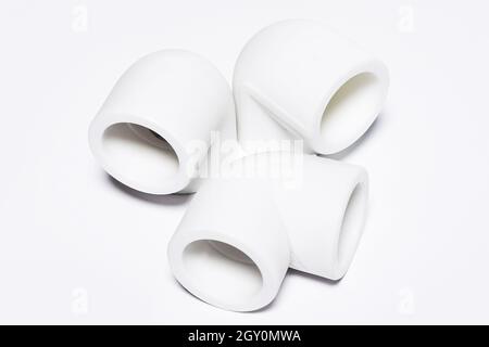 Closeup of polypropylene, plastic corners of 90 degrees for connecting ...