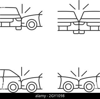Car Crashes, Broken Vehicle outline icons set - Black symbol on white ...