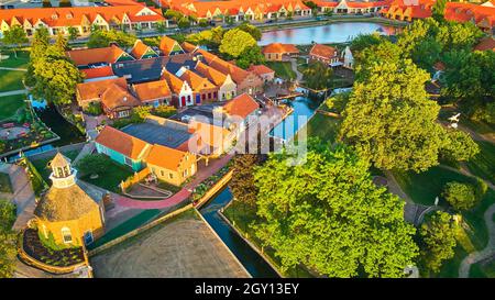 Aerial landscape with forest in sunset light. Beautiful drone landscape ...
